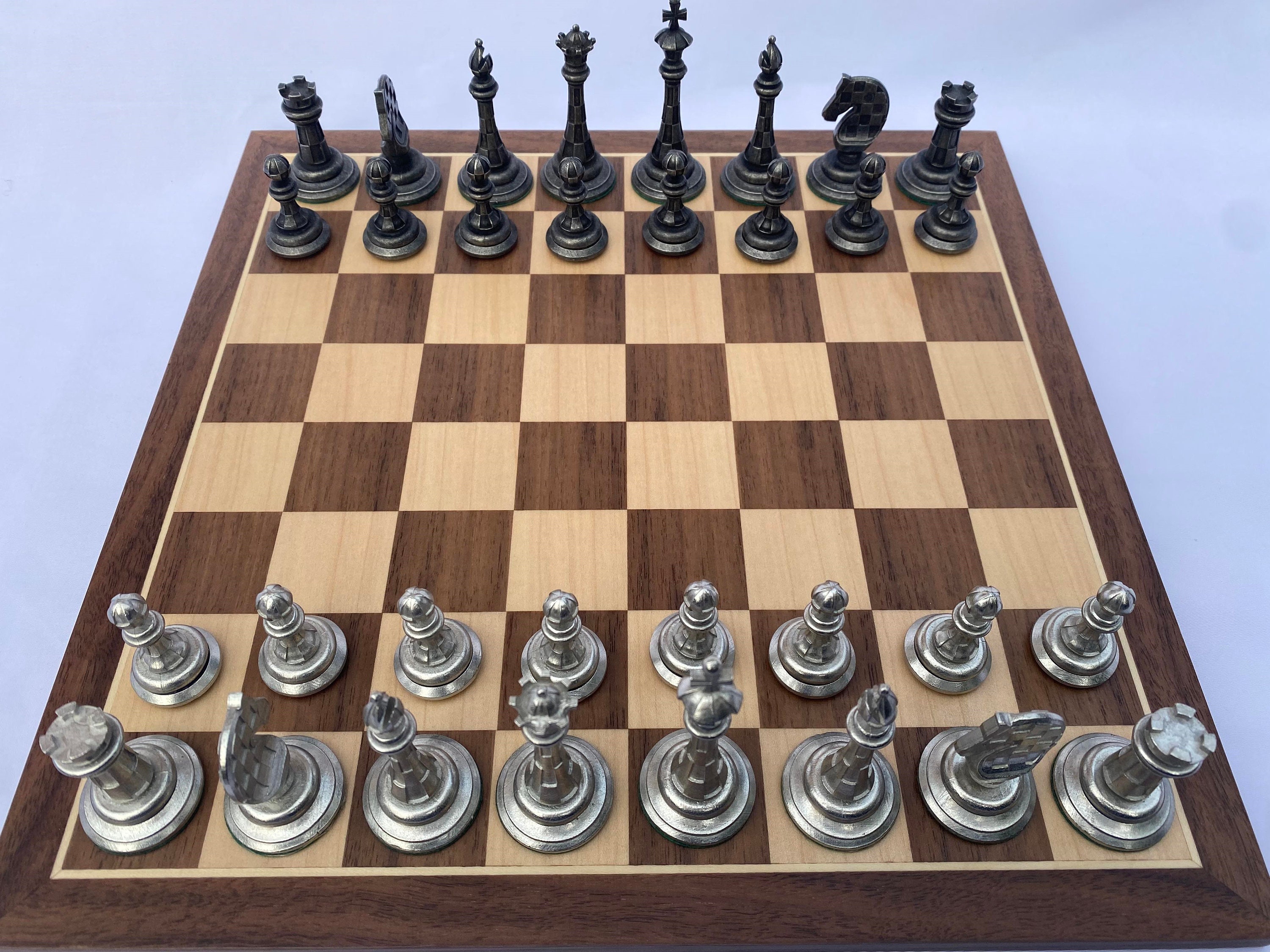 Checkers Pewter Chess Set Pieces, Traditional Staunton Inspired Design ...