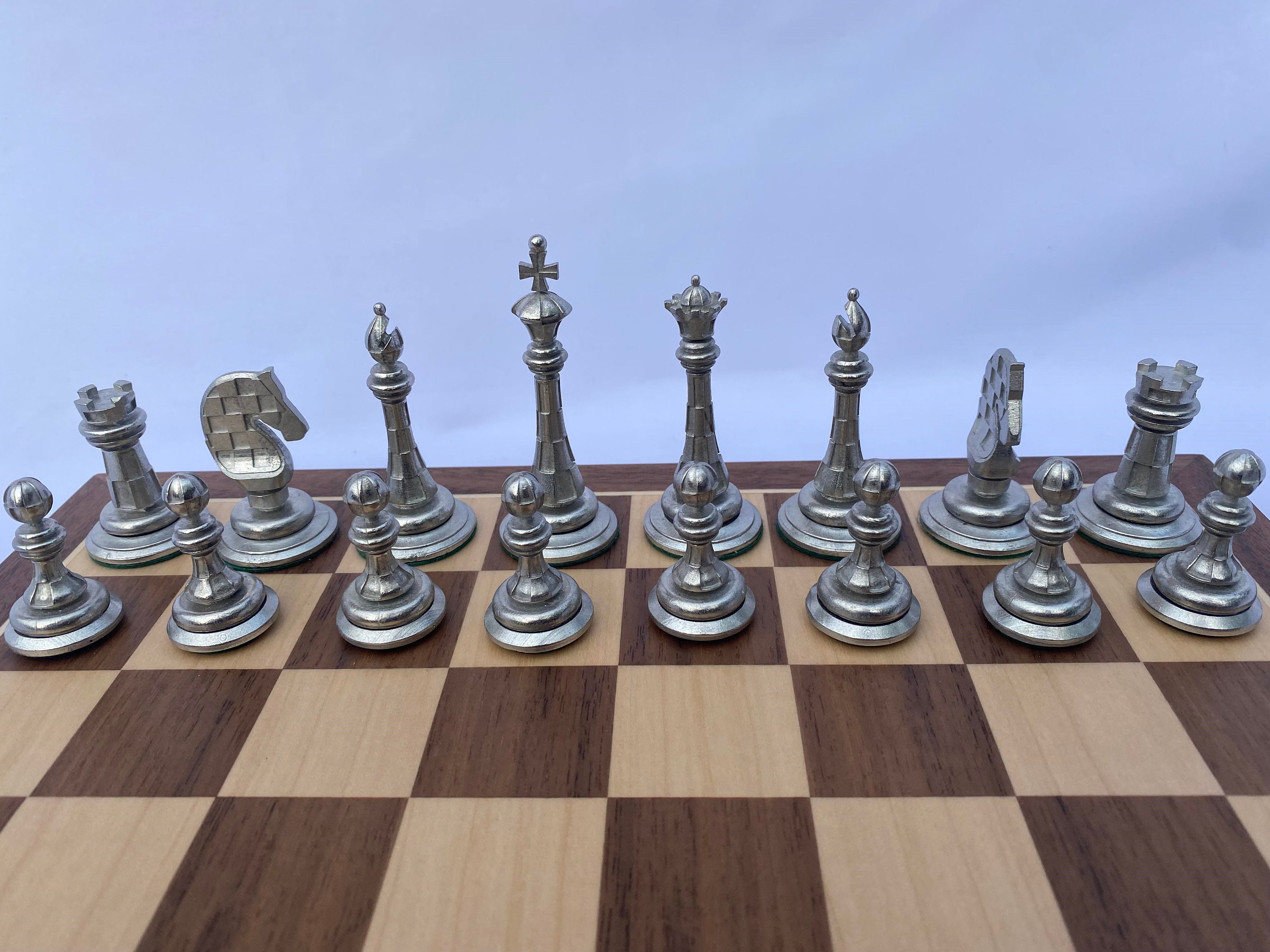 Checkers Pewter Chess Set Pieces, Traditional Staunton Inspired Design ...