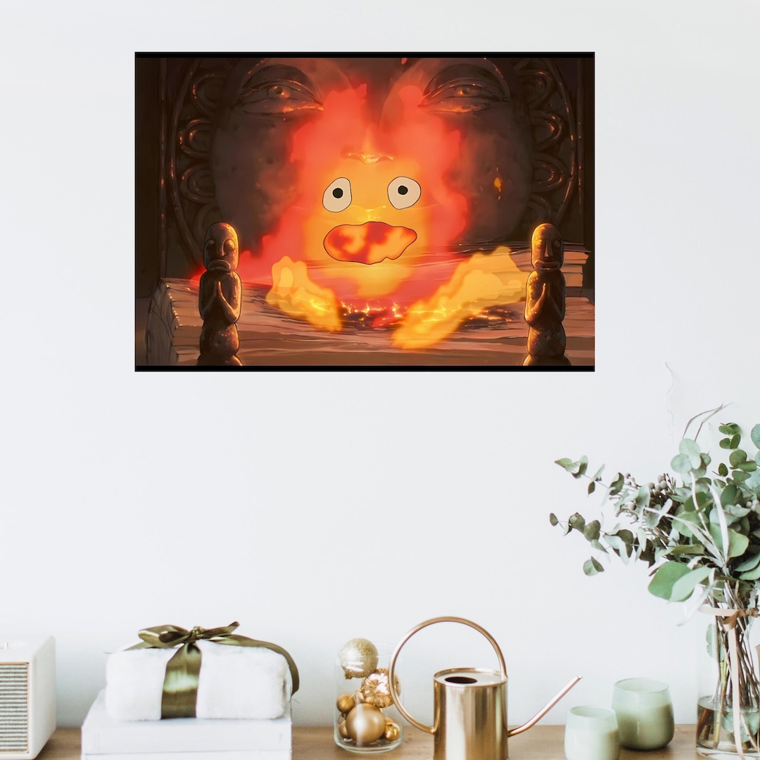 Calcifer Fire Demon Poster - Studio Ghibli Howl’s Moving Castle Canvas ...