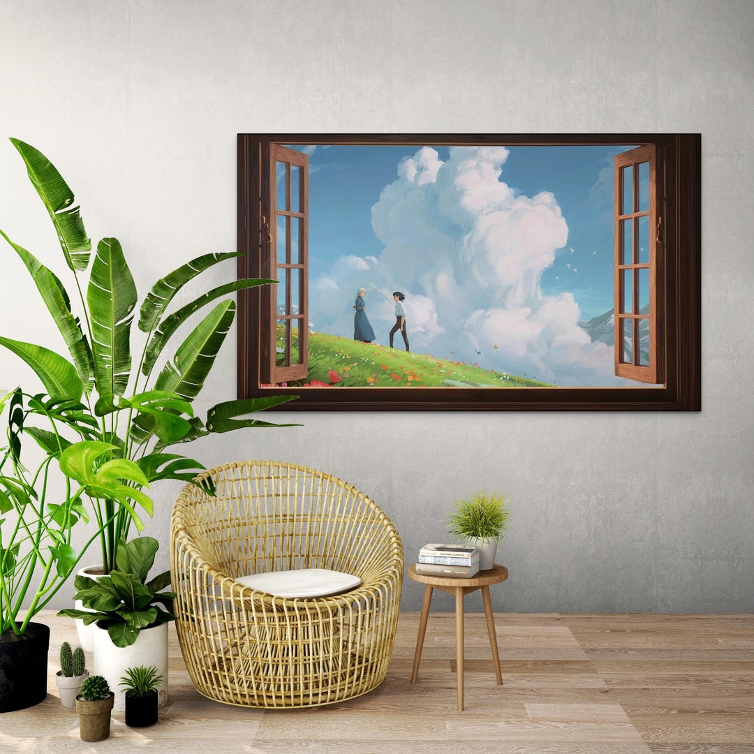 Ghibli-inspired Wall Art, Fantasy Window View With Clouds, Anime ...