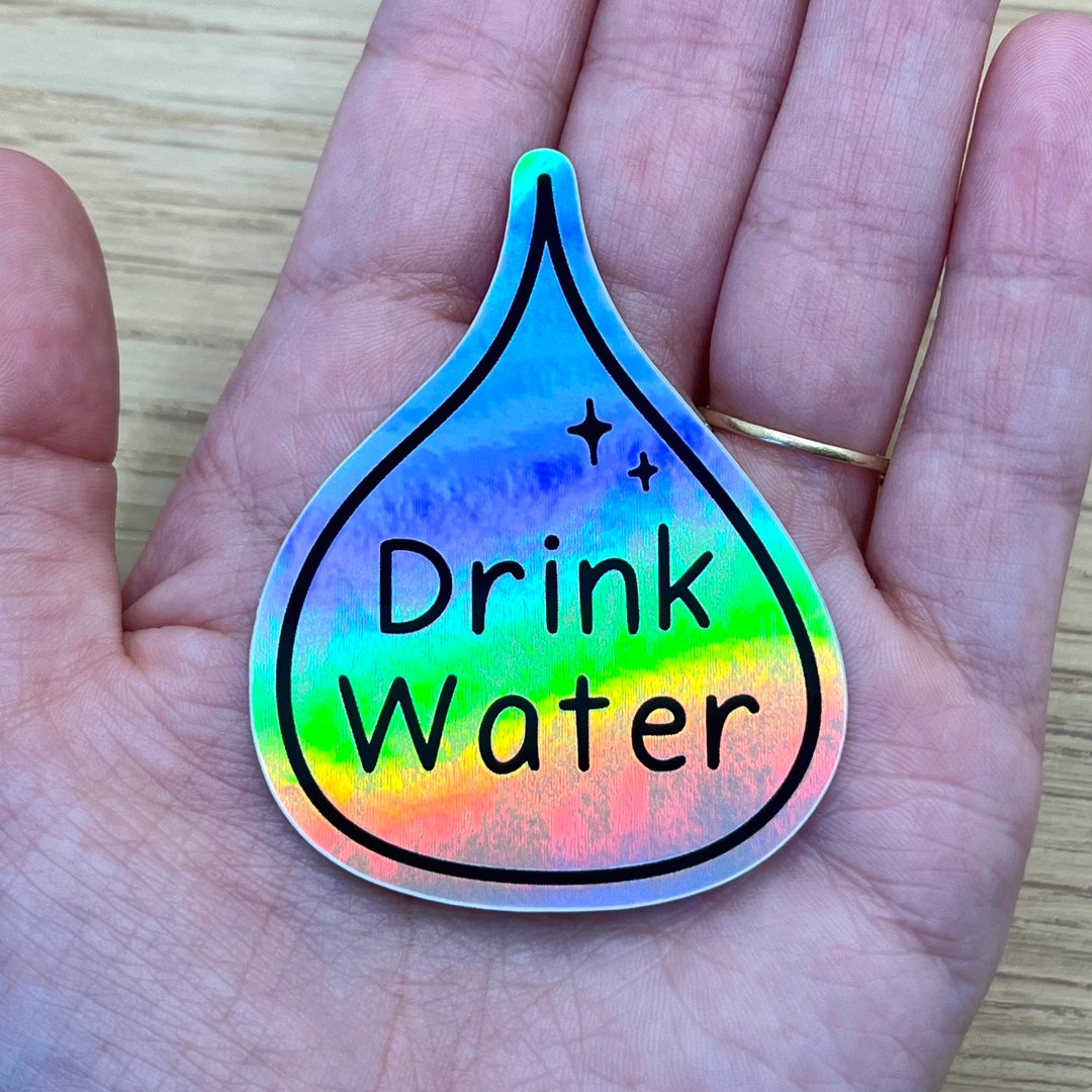 Holographic Drink Water Sticker - Etsy