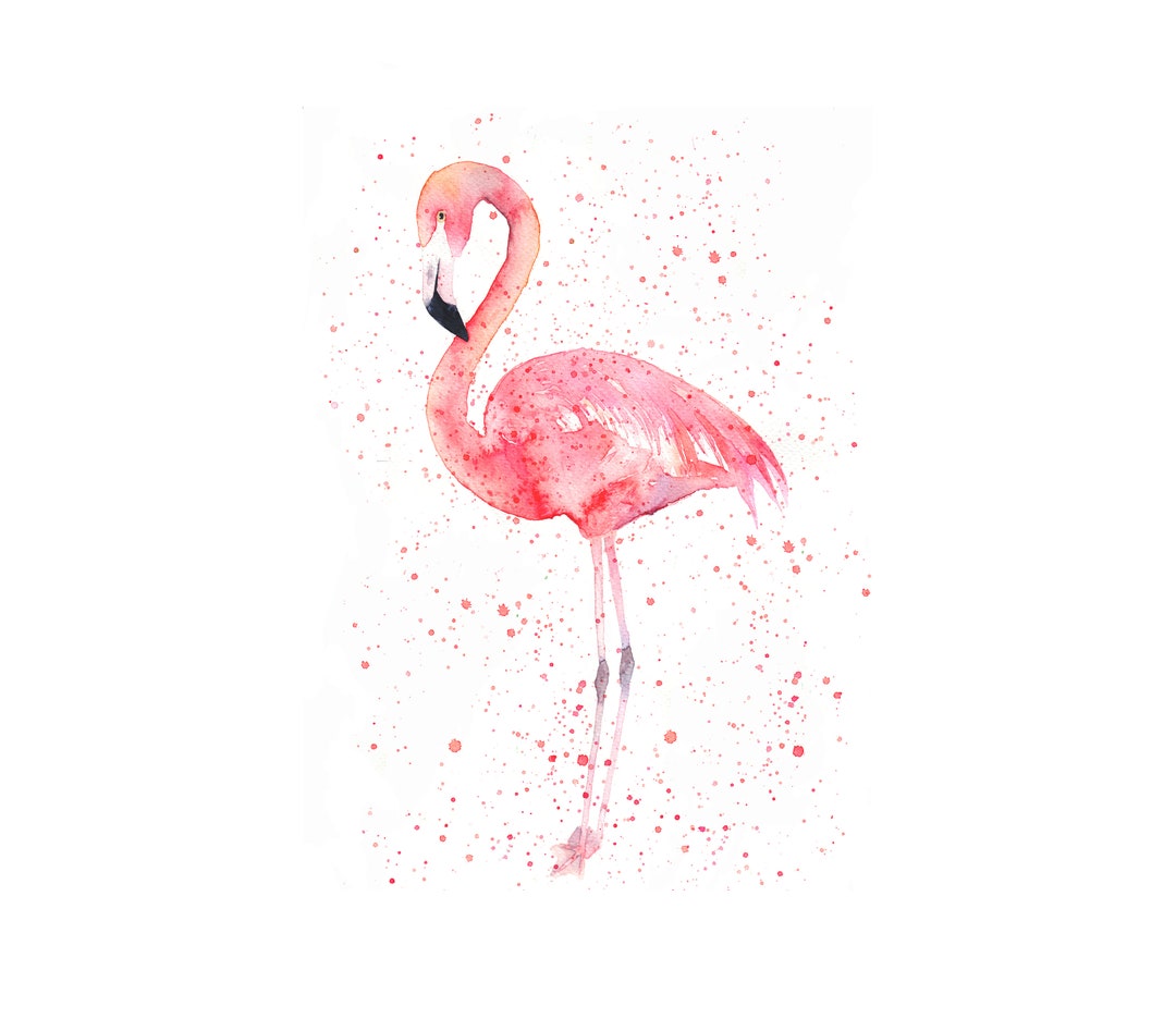 Watercolour Flamingo With Splatter, Pink Flamingo Print, Flamingo Decor ...