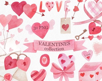 Valentines Hearts Watercolor Clipart PNG, Hand Painted Hearts ...