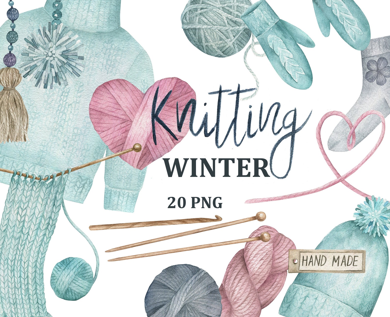 Knitting Winter. Watercolor Crochet and Knitting Clipart, PNG - Etsy