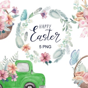 Watercolor Easter Clipart, Spring Clipart, Easter Eggs. Instant Digital ...
