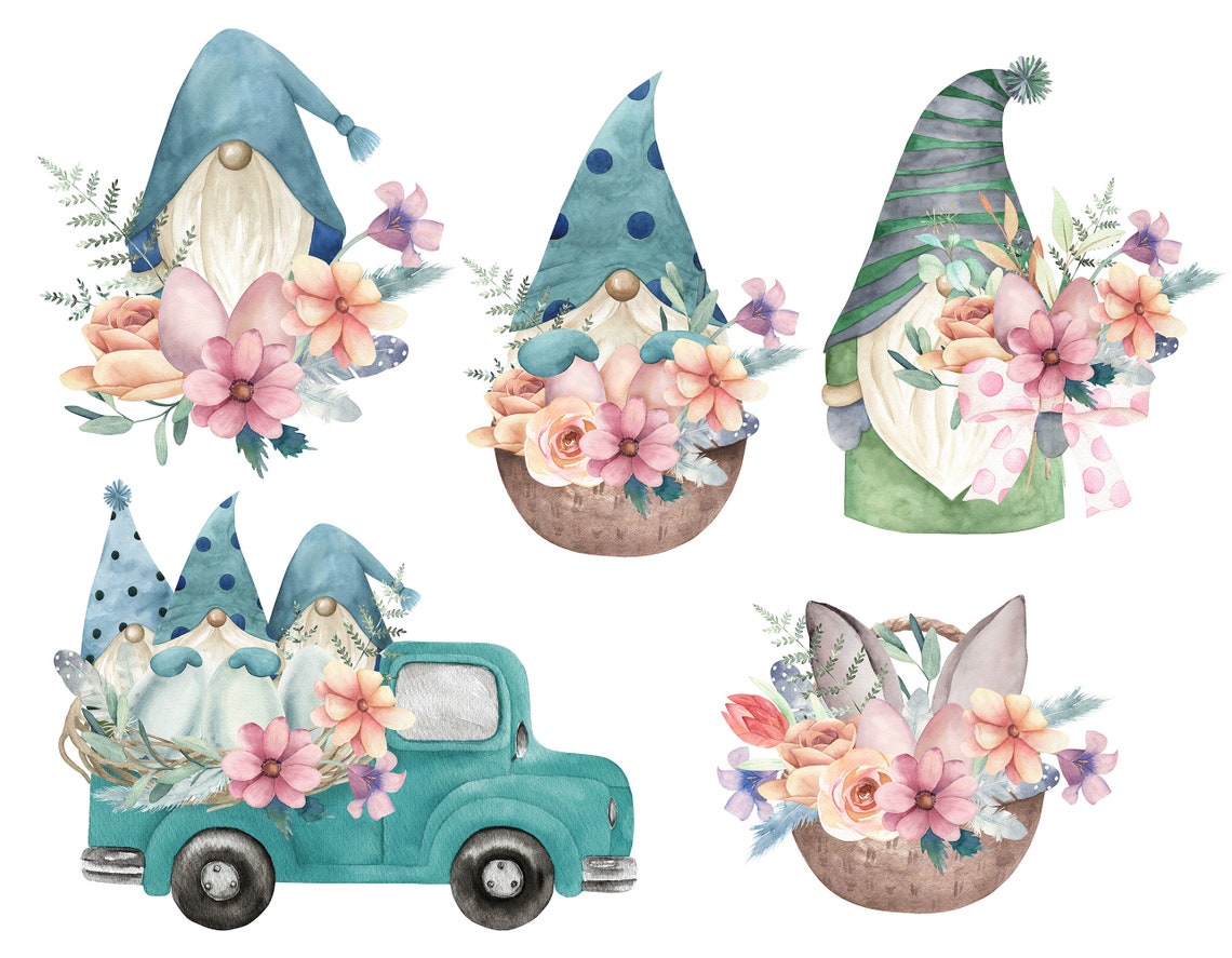 Watercolor Easter Clipart, Gnomes, Cute Ears Clipart, Easter Eggs ...