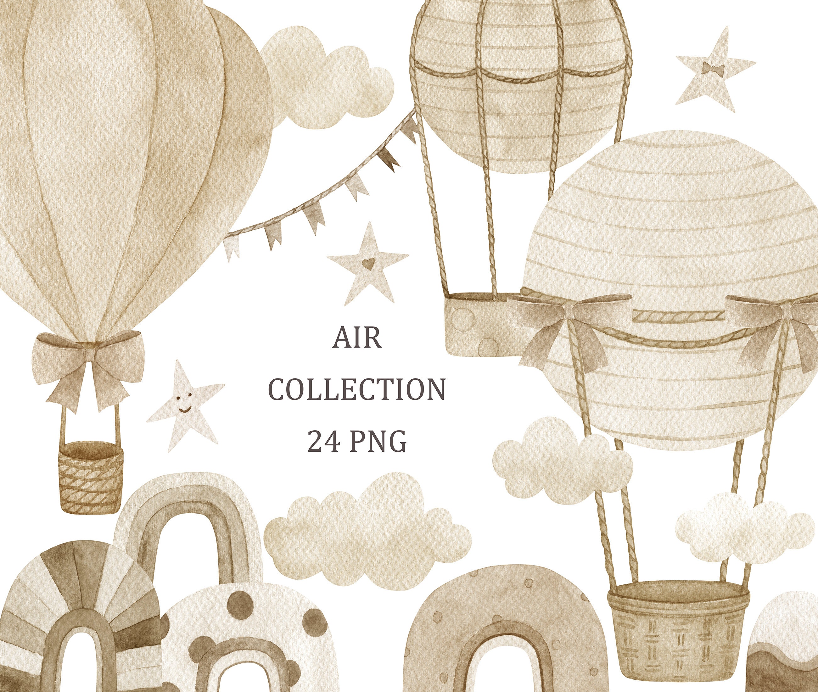 Air Collection. Watercolor Neutral Hot Air Balloons Clipart, Baby ...