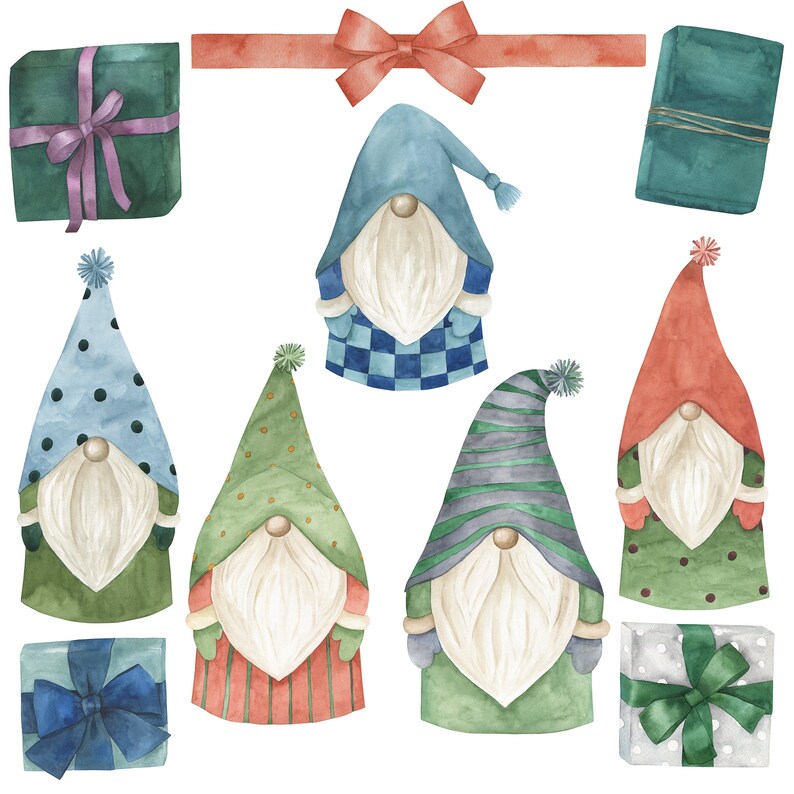 Christmas Gnomes. Part2. Watercolor Holiday Clipart, PNG - Etsy