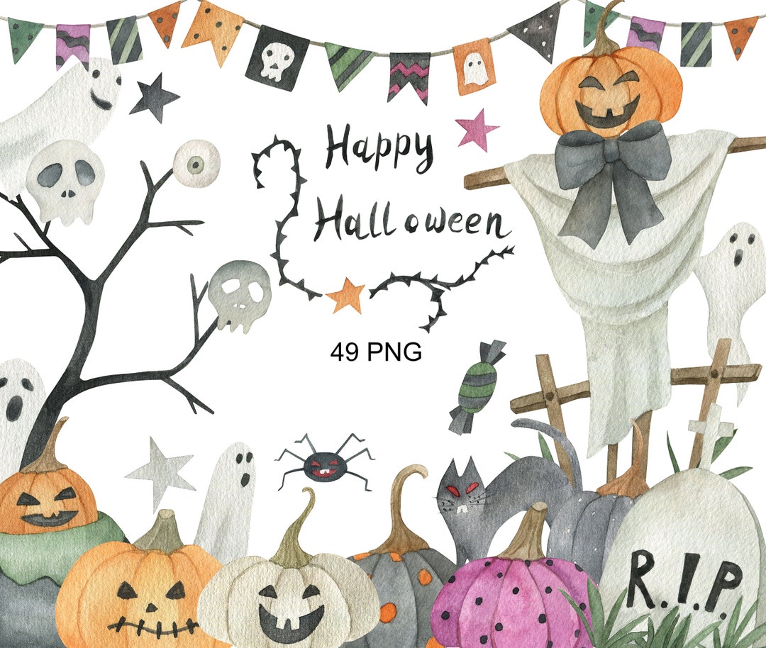 Halloween Watercolor Clipart Fall Pumpkin Autumn Clipart PNG - Etsy
