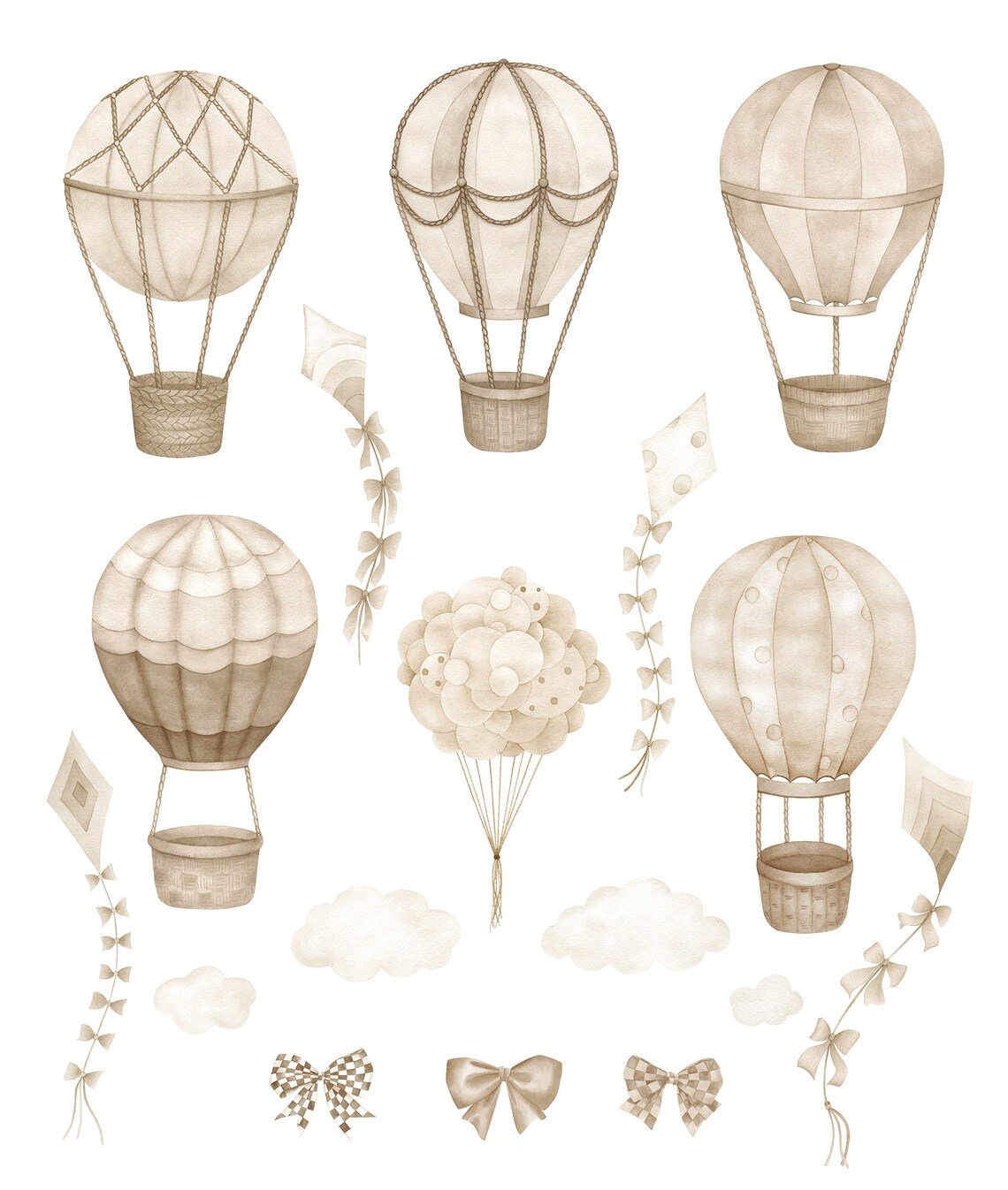Neutral Air Collection. Watercolor Hot Air Balloons Clipart, Baby ...
