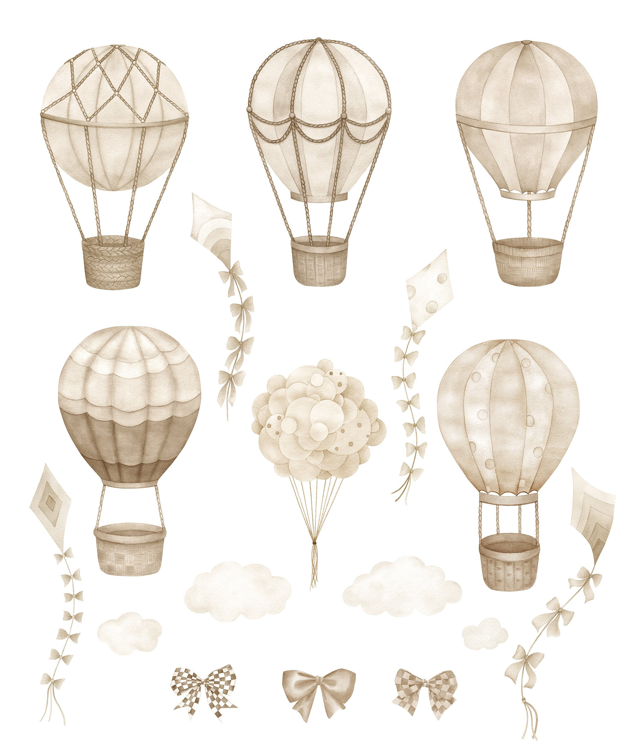 Neutral Air Collection. Watercolor Hot Air Balloons Clipart, Baby ...