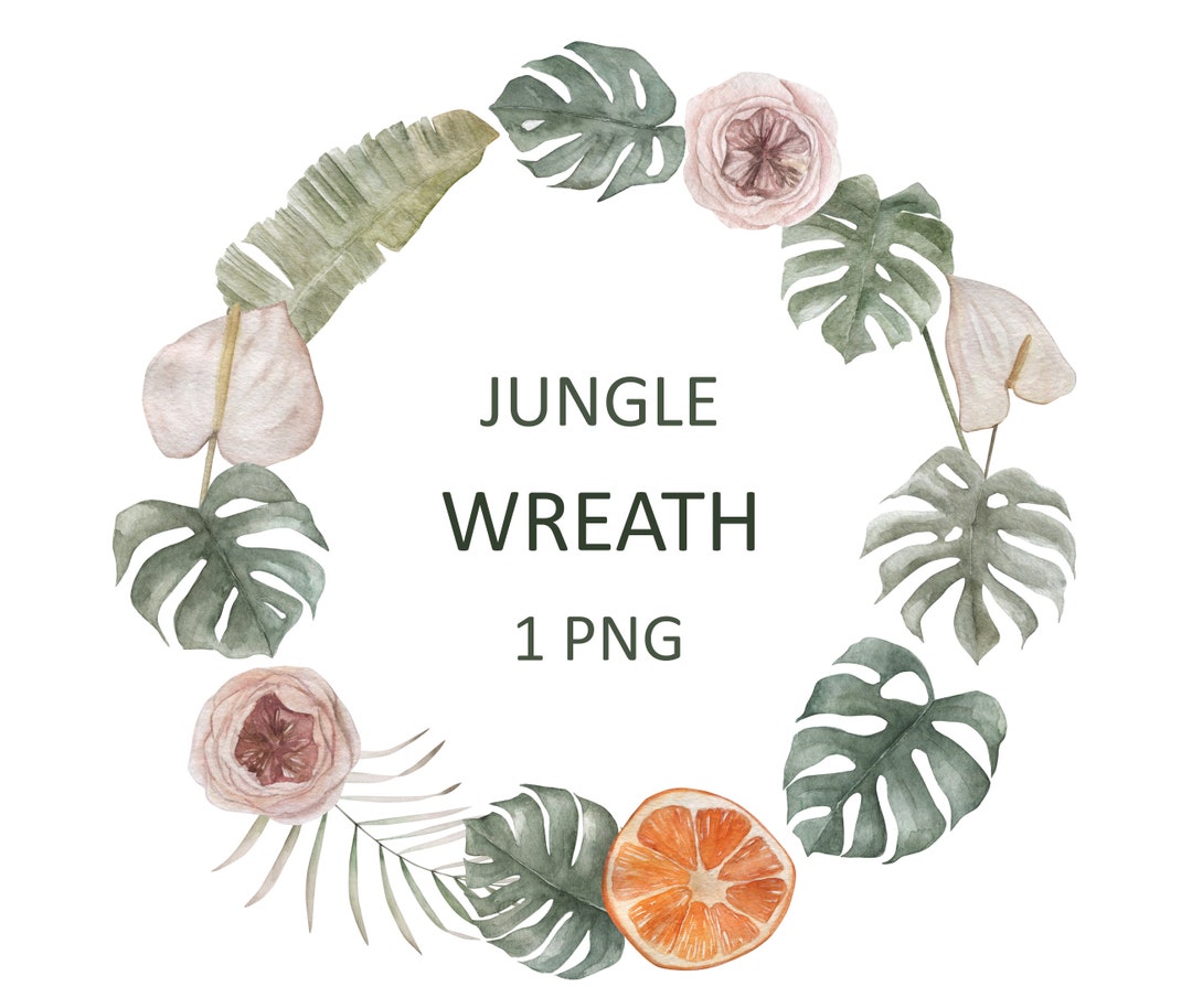Watercolor Jungle Wreath Clipart - Etsy