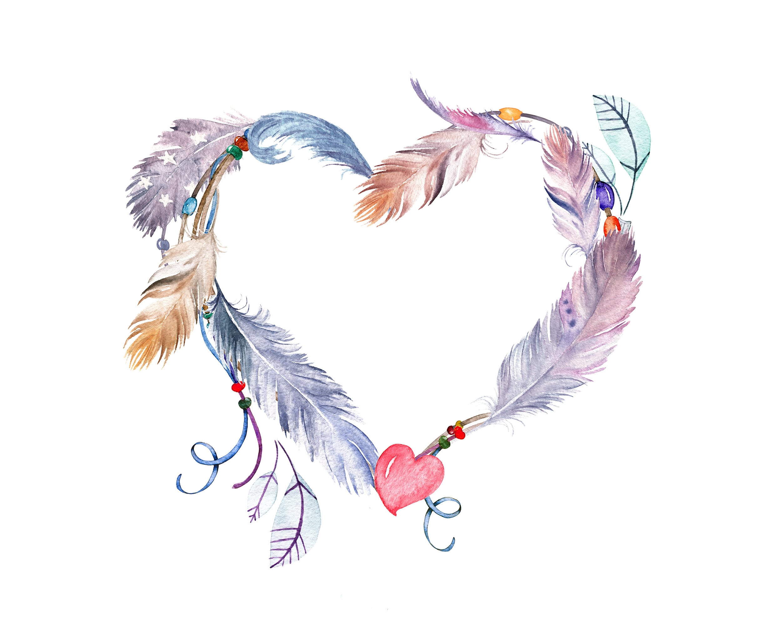 Watercolor Feathers Heart - Etsy