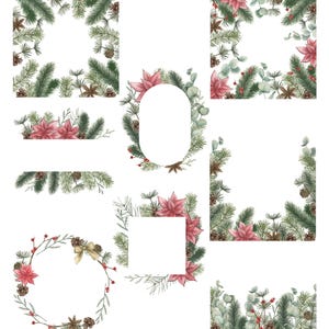 Winter Christmas Collection Clip Art. Watercolor Wreath, Border, Frame ...