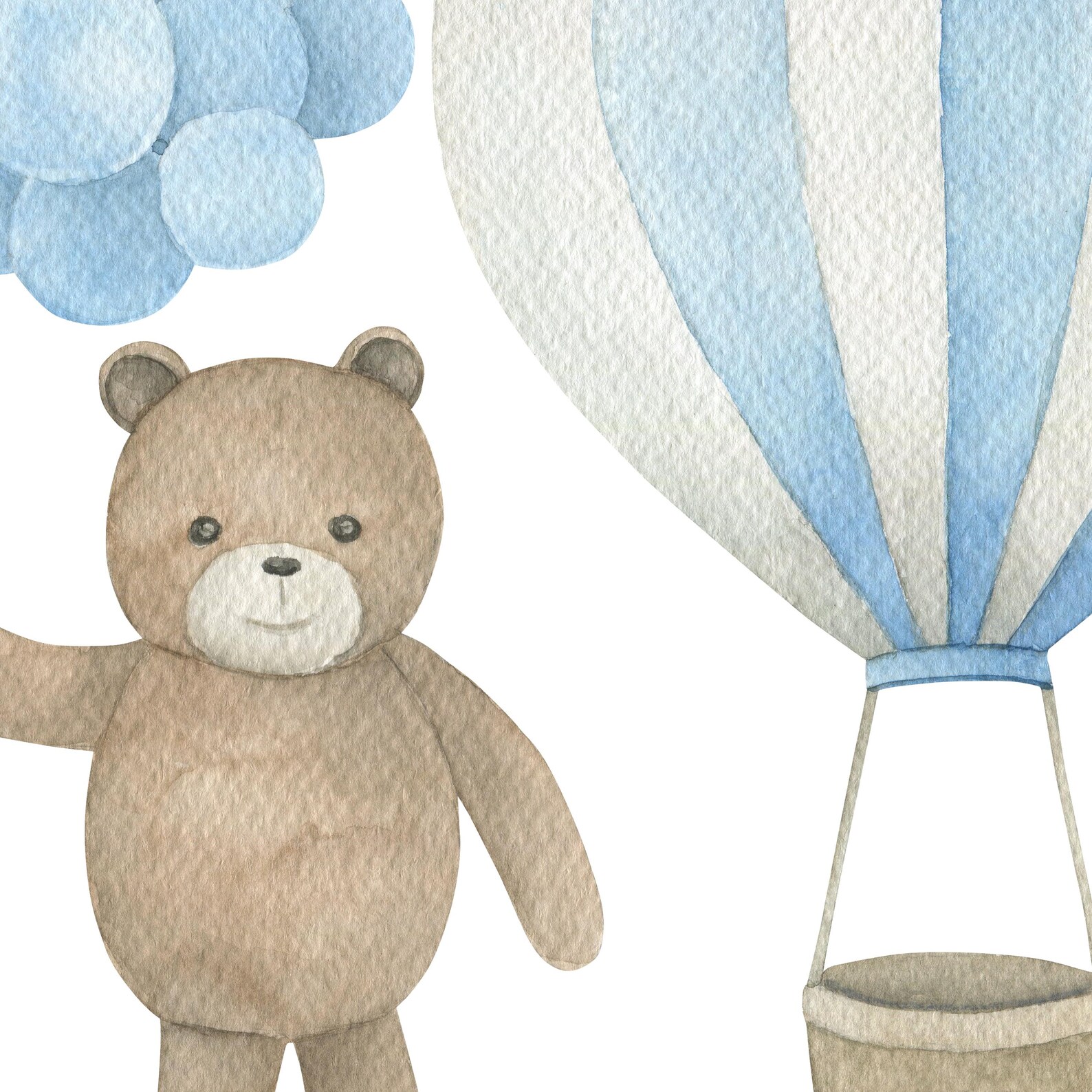 Air Birthday Collection. Watercolor Hot Air Balloons Clipart, Bear ...