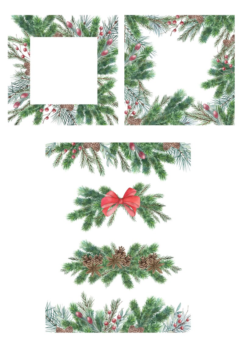 Watercolor Winter Collection Clip Art. Christmas Border, Frame, PNG - Etsy