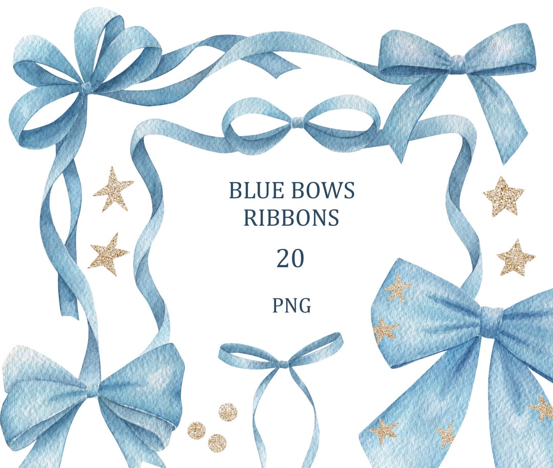 Watercolor Blue Bows, Ribbons Collection Clip Art. Baby Shower, Boy ...