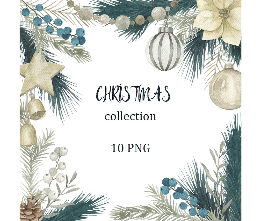 Watercolor Christmas Collection Clip Art. Winter Border, Frame, PNG - Etsy
