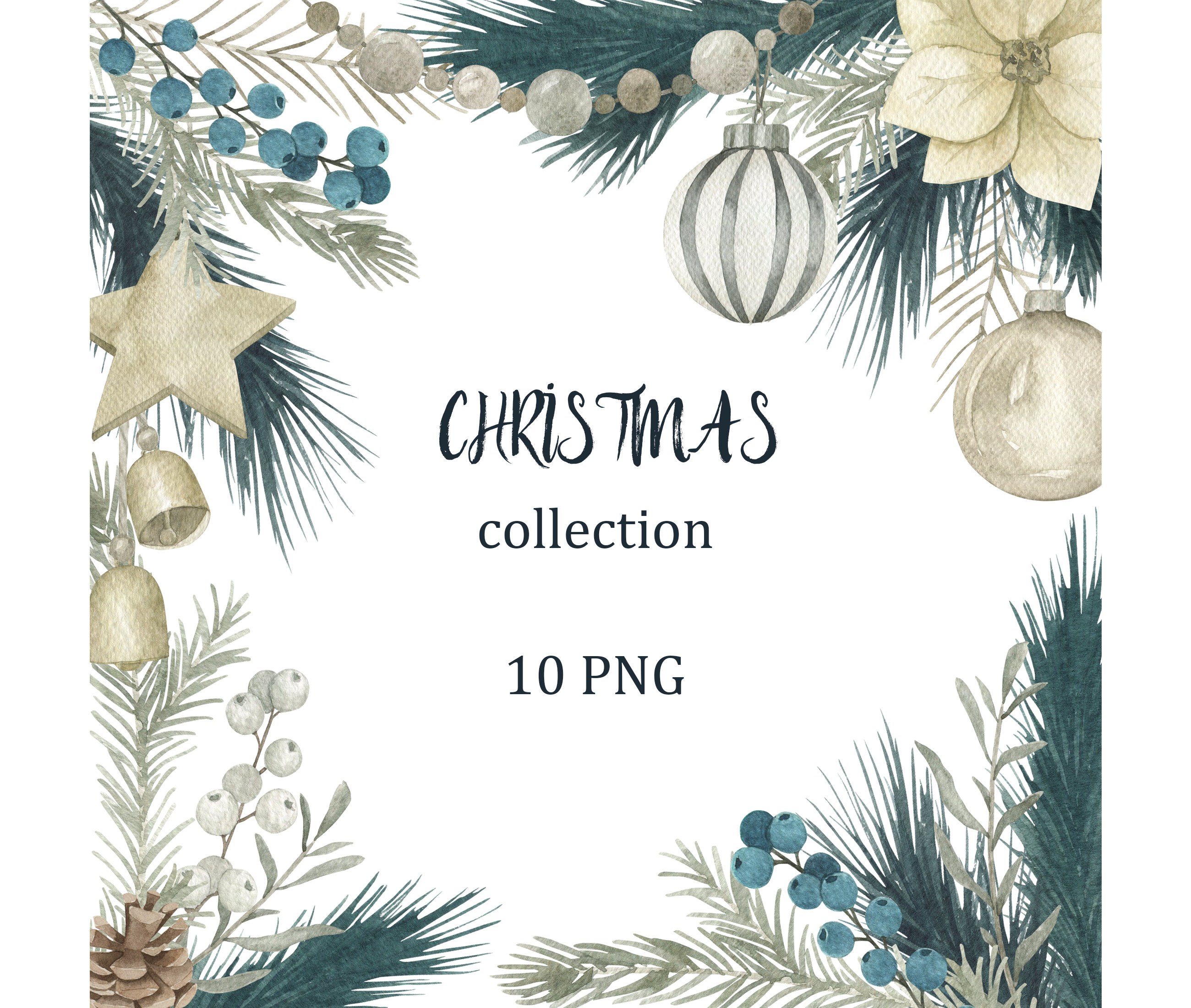 Watercolor Christmas Collection Clip Art. Winter Border, Frame, PNG - Etsy