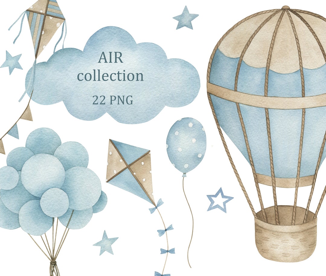 Air Collection. Watercolor Hot Air Balloons Clipart, Nursery Wall Decor ...