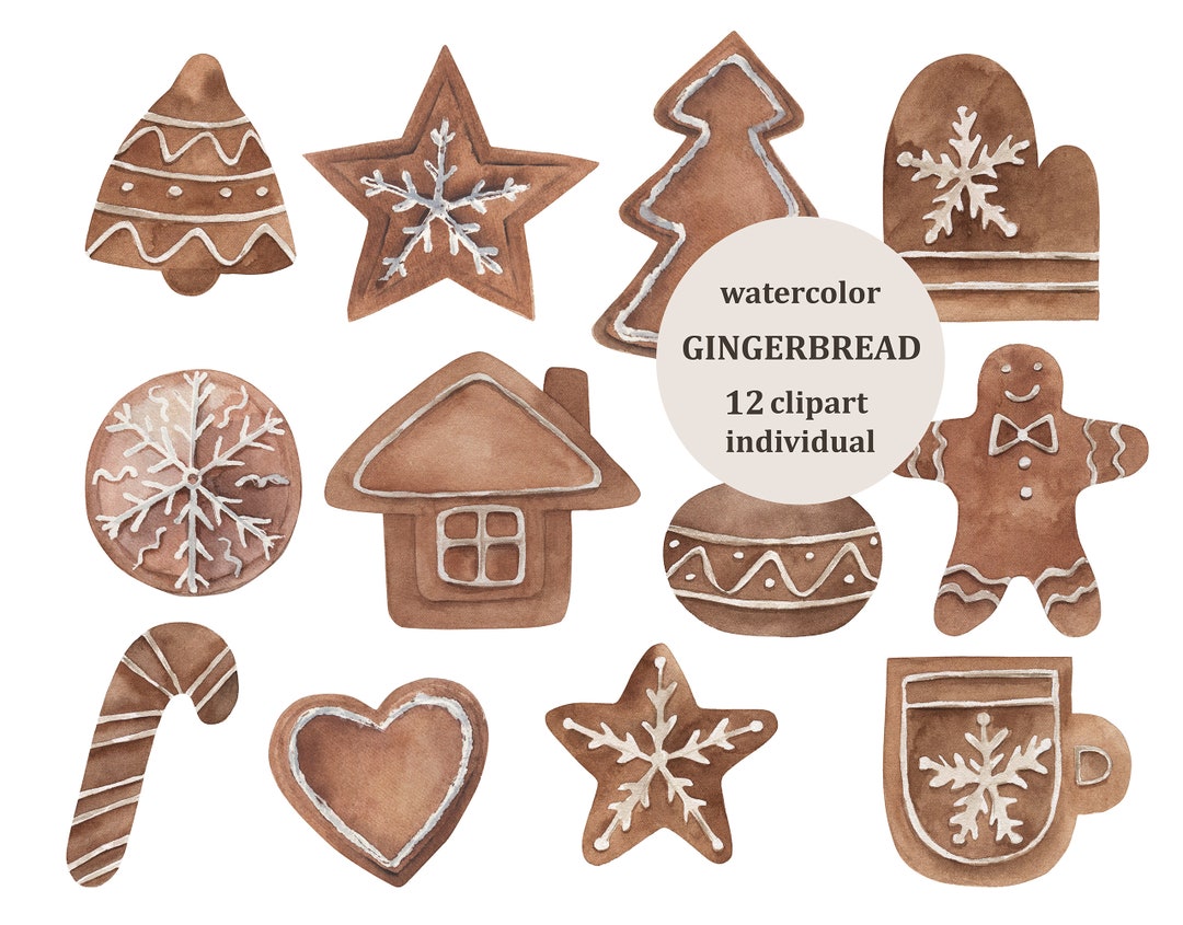 Christmas Gingerbread Clipart. Watercolor Winter Decor - Etsy