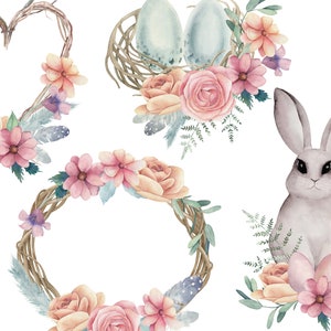Watercolor Easter Clipart, Cute Bunny Clipart, Easter Eggs. Instant ...
