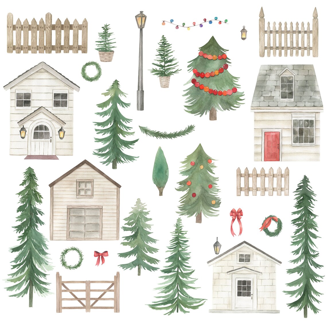 Watercolor Houses Clipart Collection. Winter Christmas - Etsy