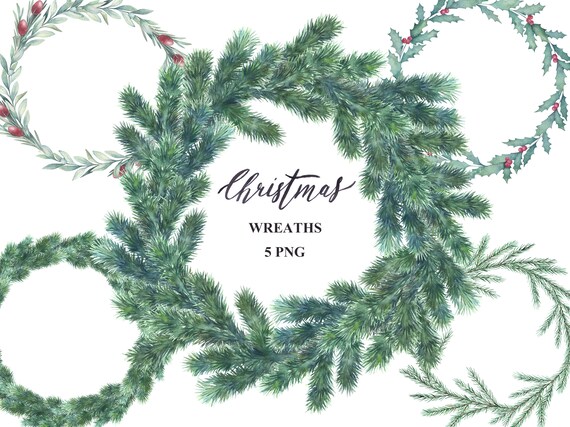 Watercolor Christmas Wreath Clipart Collection. Winter Holiday | Etsy