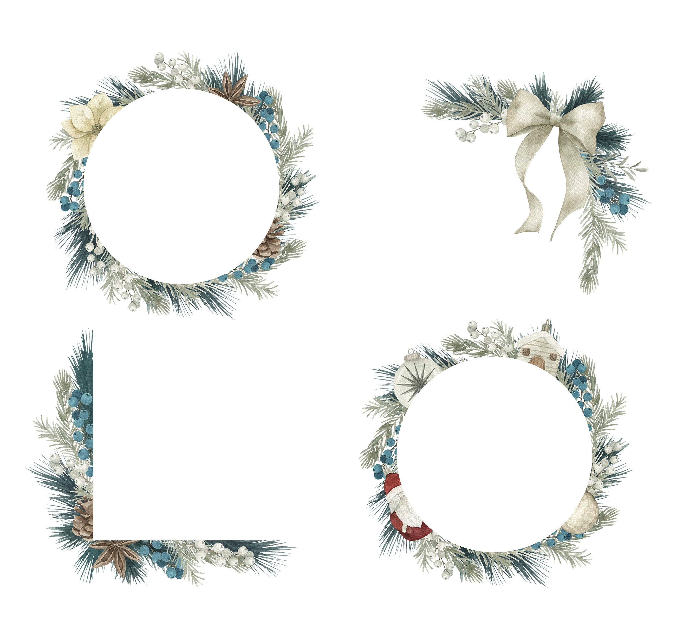 Watercolor Christmas Collection Clip Art. Winter Border, Frame, PNG - Etsy