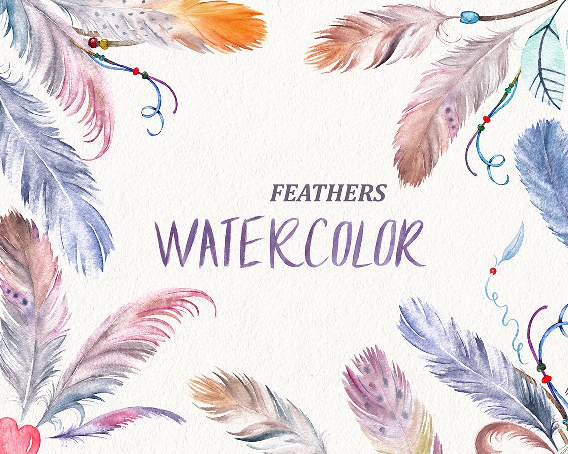 Watercolor Colorful Feathers - Etsy