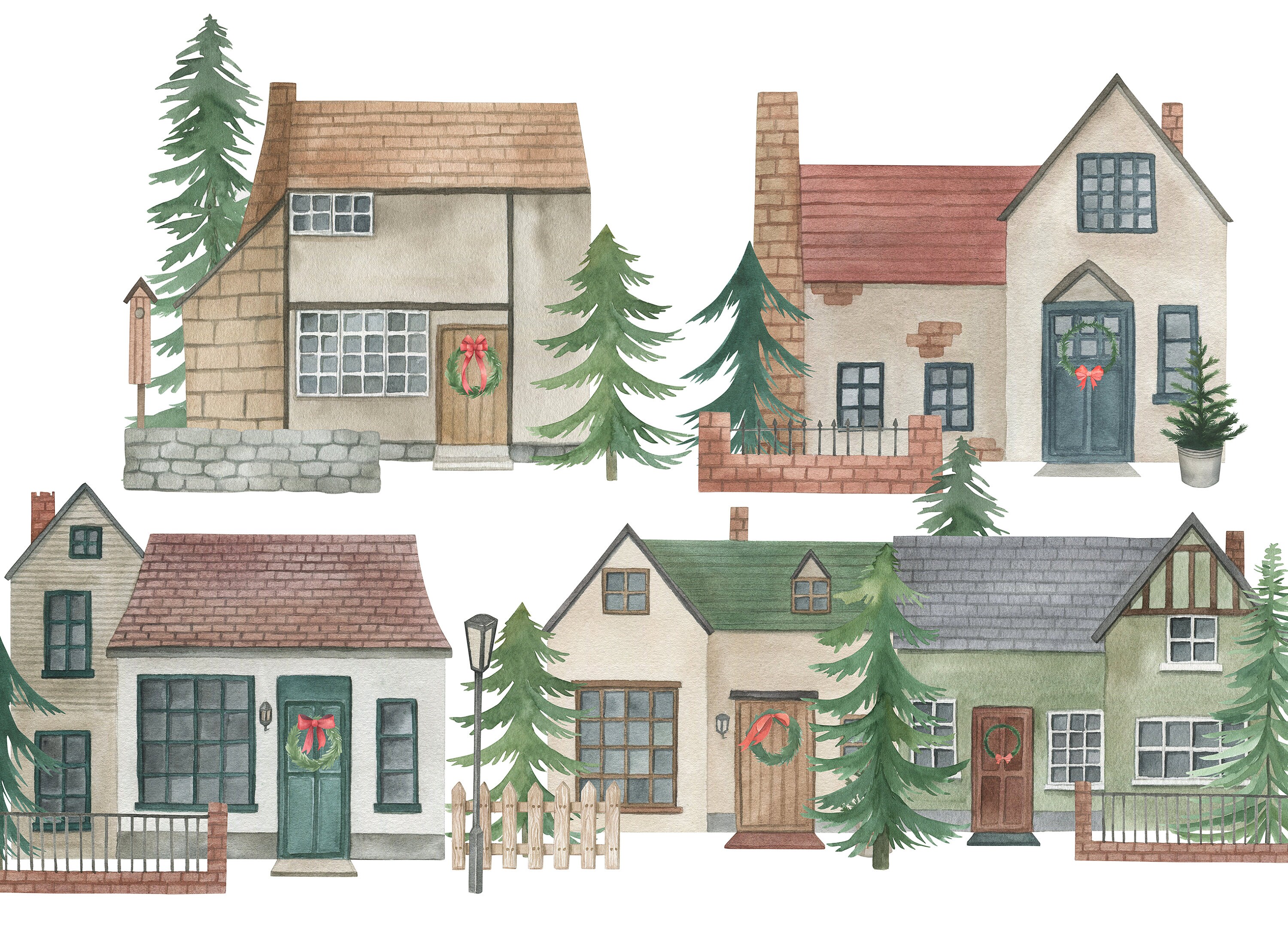 Watercolor Houses Clipart Collection. Winter Christmas - Etsy