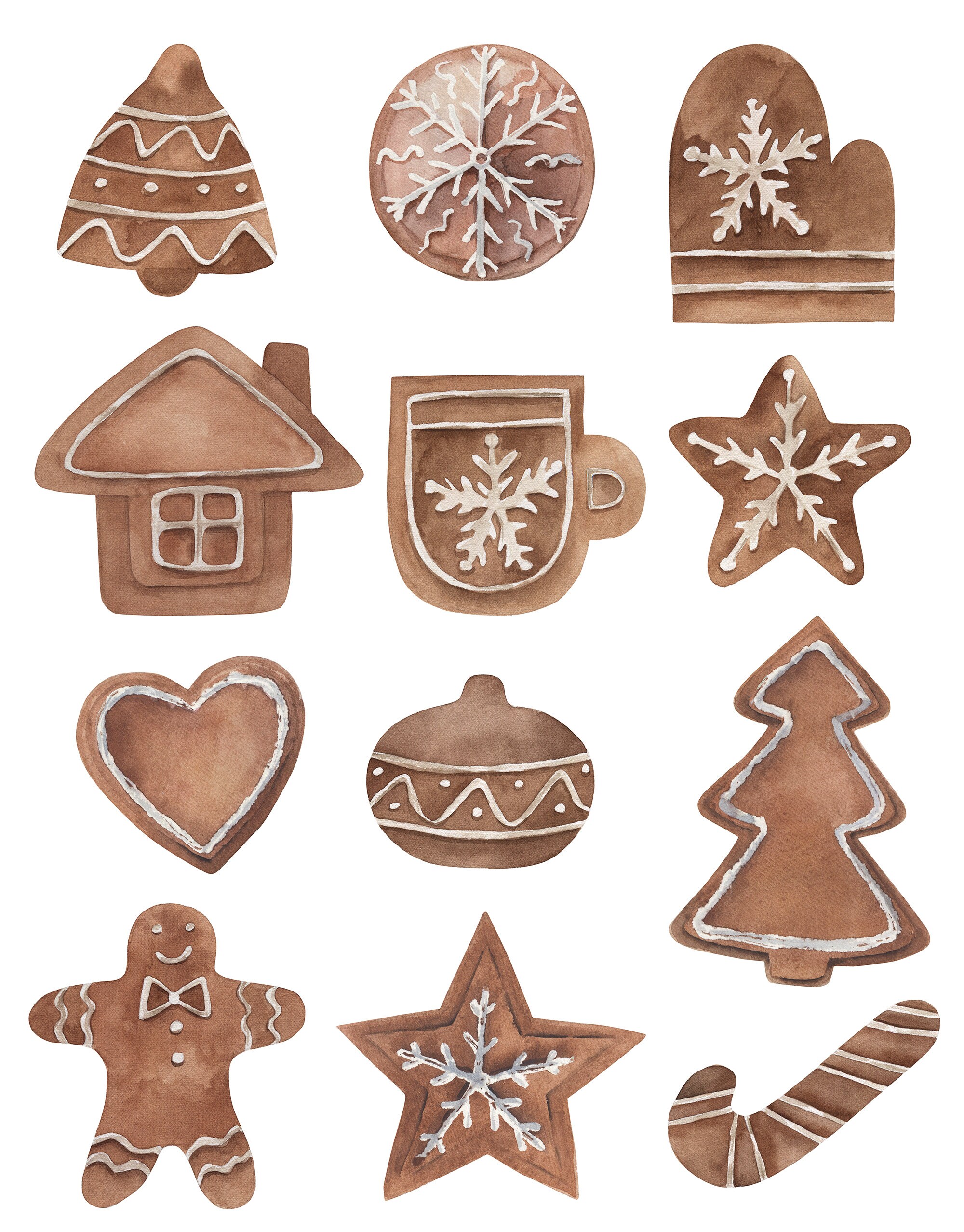 Christmas Gingerbread Clipart. Watercolor Winter Decor - Etsy