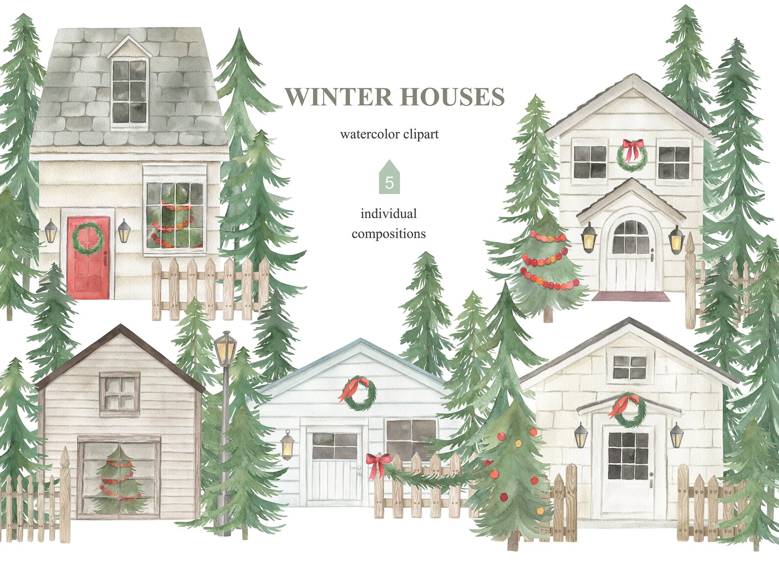 Watercolor Houses Clipart Collection. Winter Christmas - Etsy