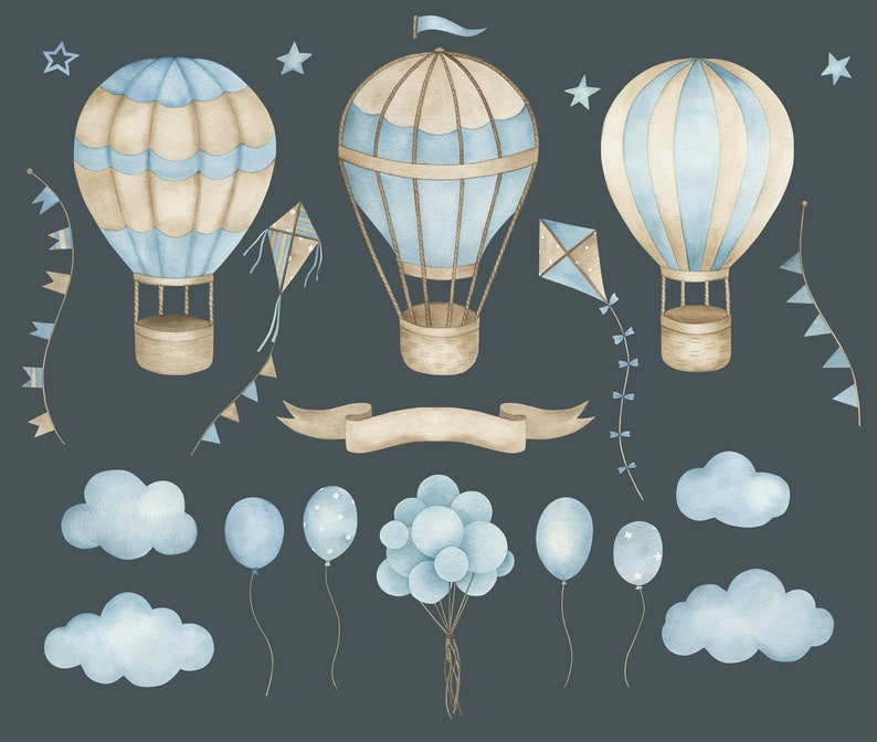 Air Collection. Watercolor Hot Air Balloons Clipart, Nursery Wall Decor ...