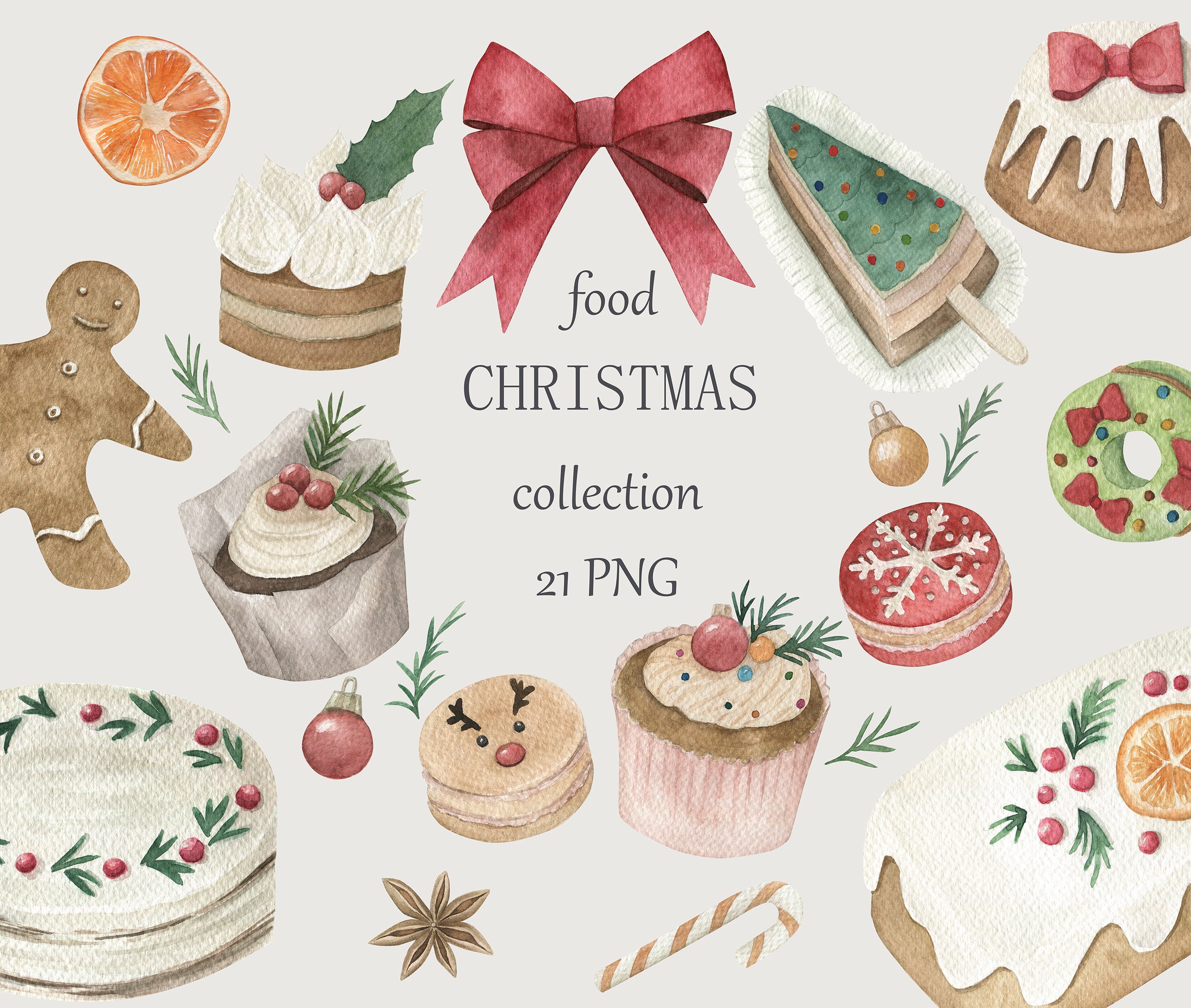 Watercolor Christmas Clipart Cake Cupcake Dessert Baking - Etsy