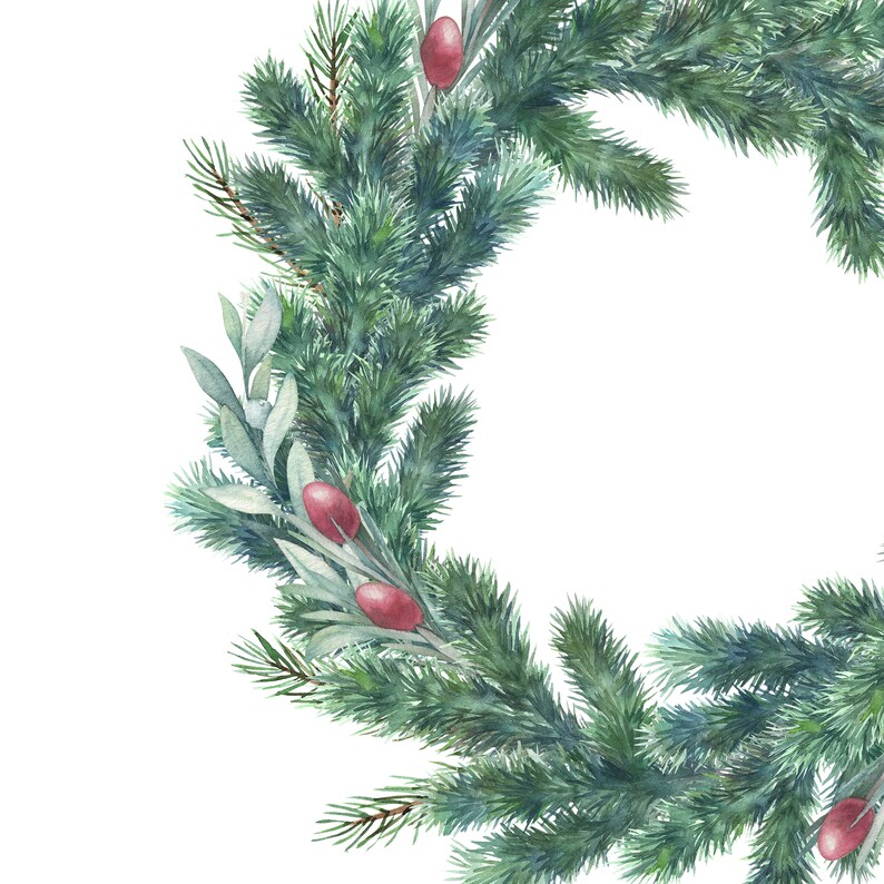 Watercolor Winter Wreath Clip Art. Christmas Border, Frame, PNG - Etsy