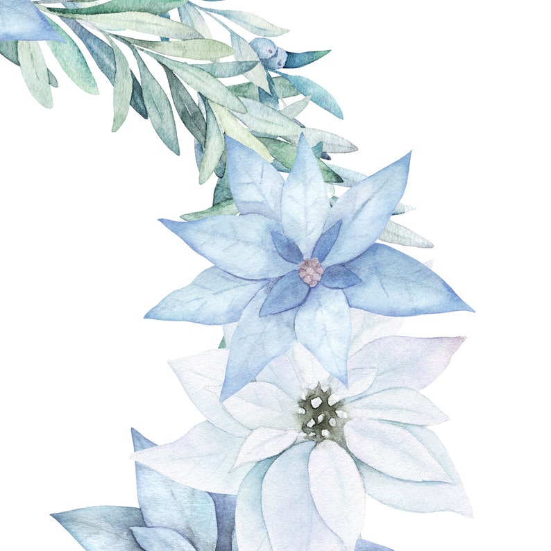 Watercolor Christmas Wreath Clipart. Holiday Winter Frame With Sky Blue ...