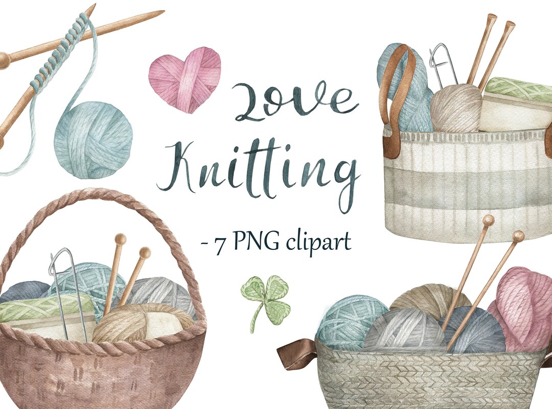 Watercolour Knitting Collection. Crochet and Knitting Clipart, PNG - Etsy