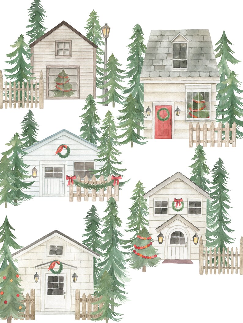 Watercolor Houses Clipart Collection. Winter Christmas Cottages ...