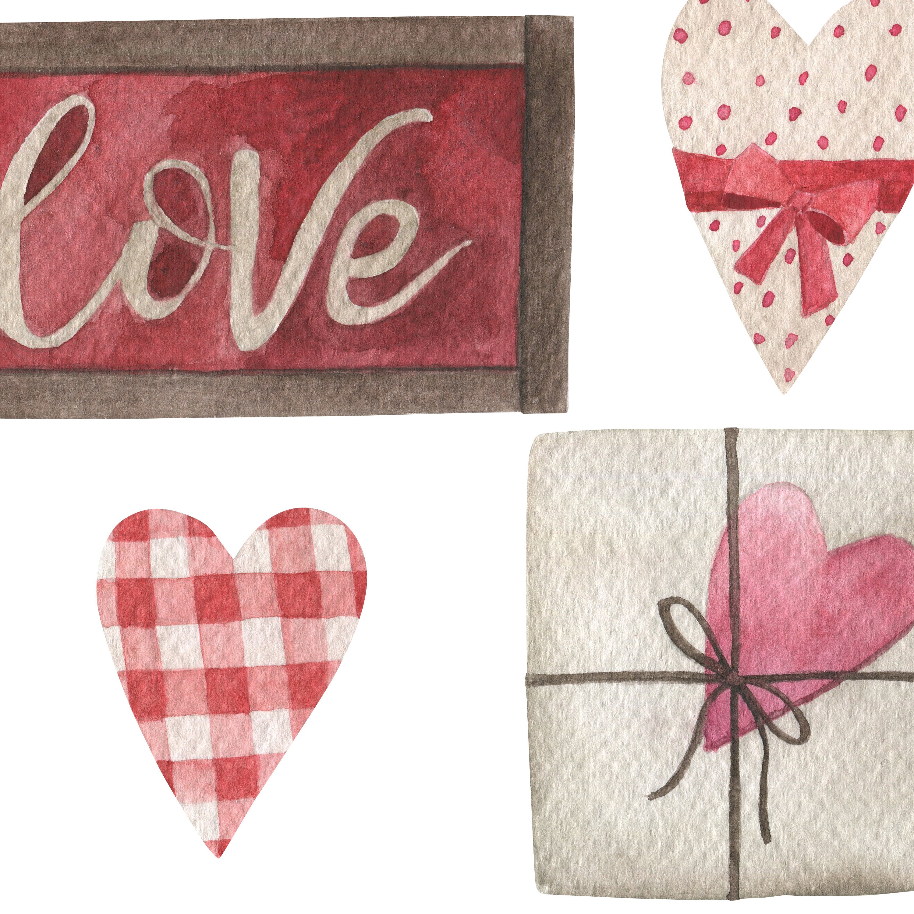 Watercolor Valentine's Day Clipart Set. Hearts, Candles, Lettering ...