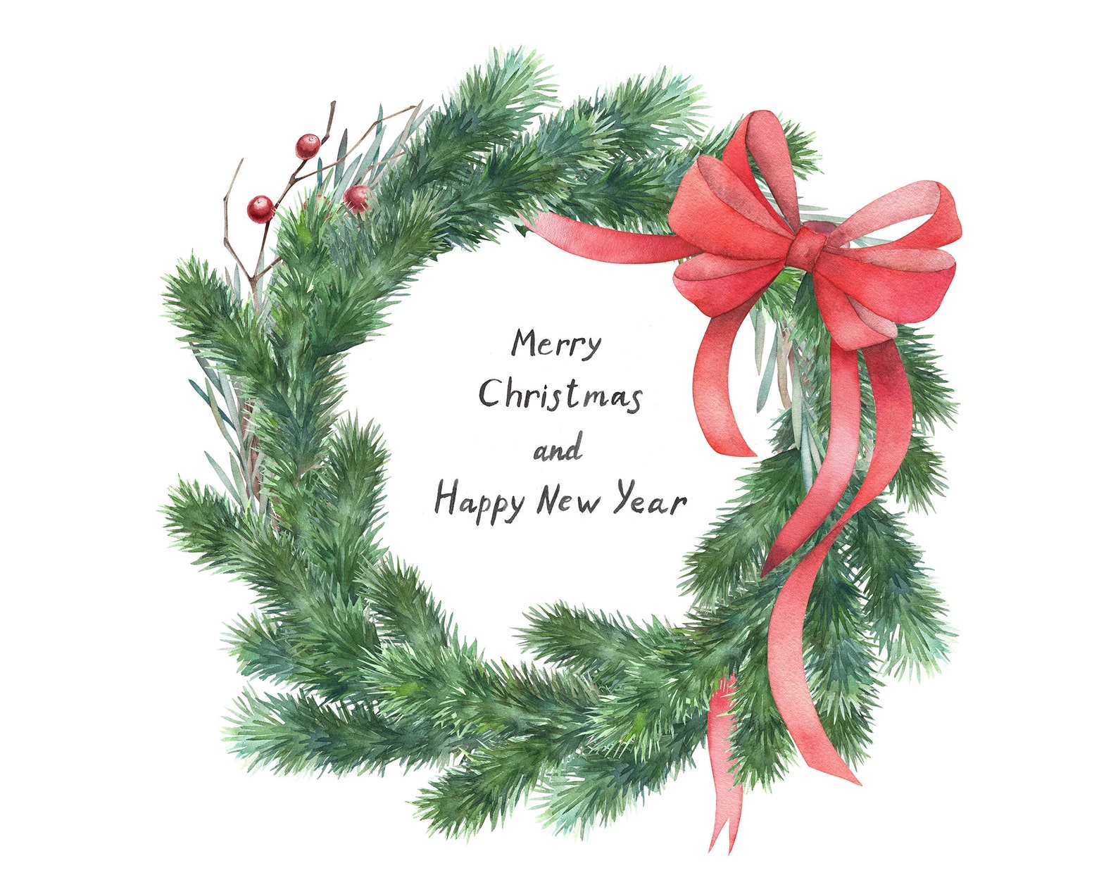 Watercolor Christmas Wreath Clipart - Etsy