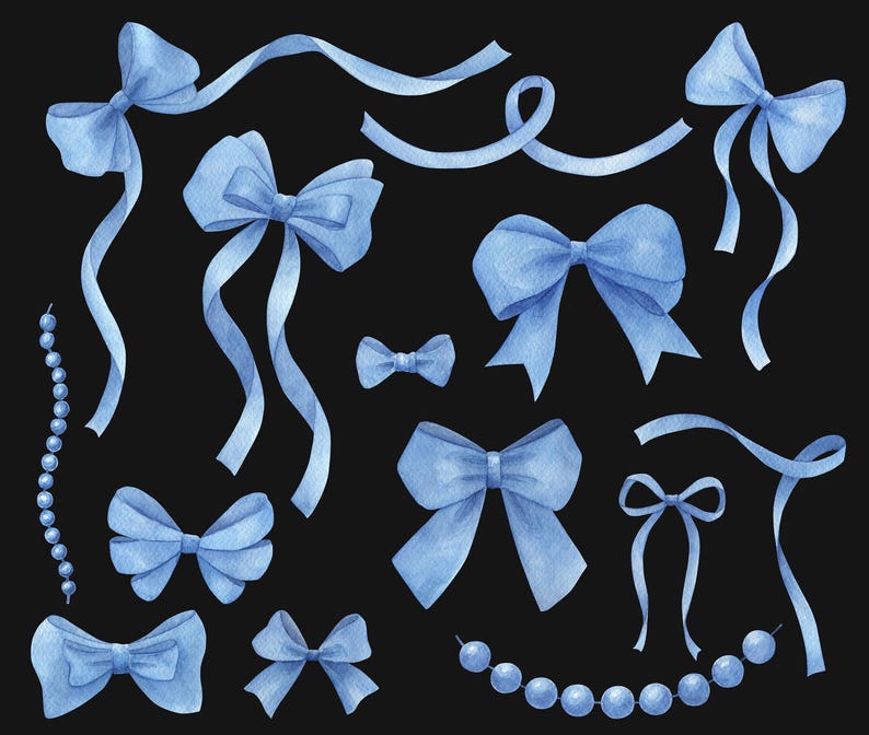 Blue Bows and Ribbons Collection Clip Art. Baby Shower, Birthday Card ...
