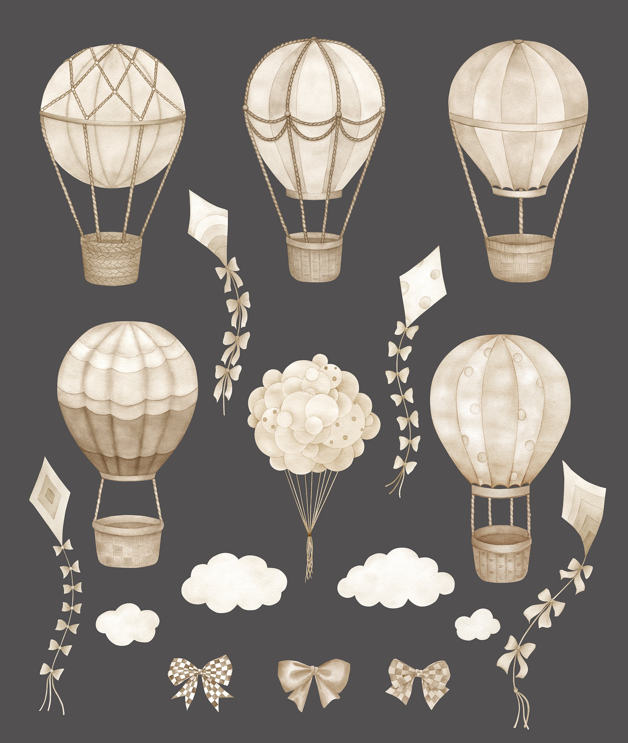 Neutral Air Collection. Watercolor Hot Air Balloons Clipart, Baby ...