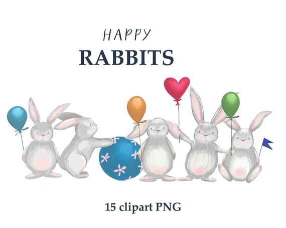 Happy Rabbits clipart. Digital clip art PNG | Etsy