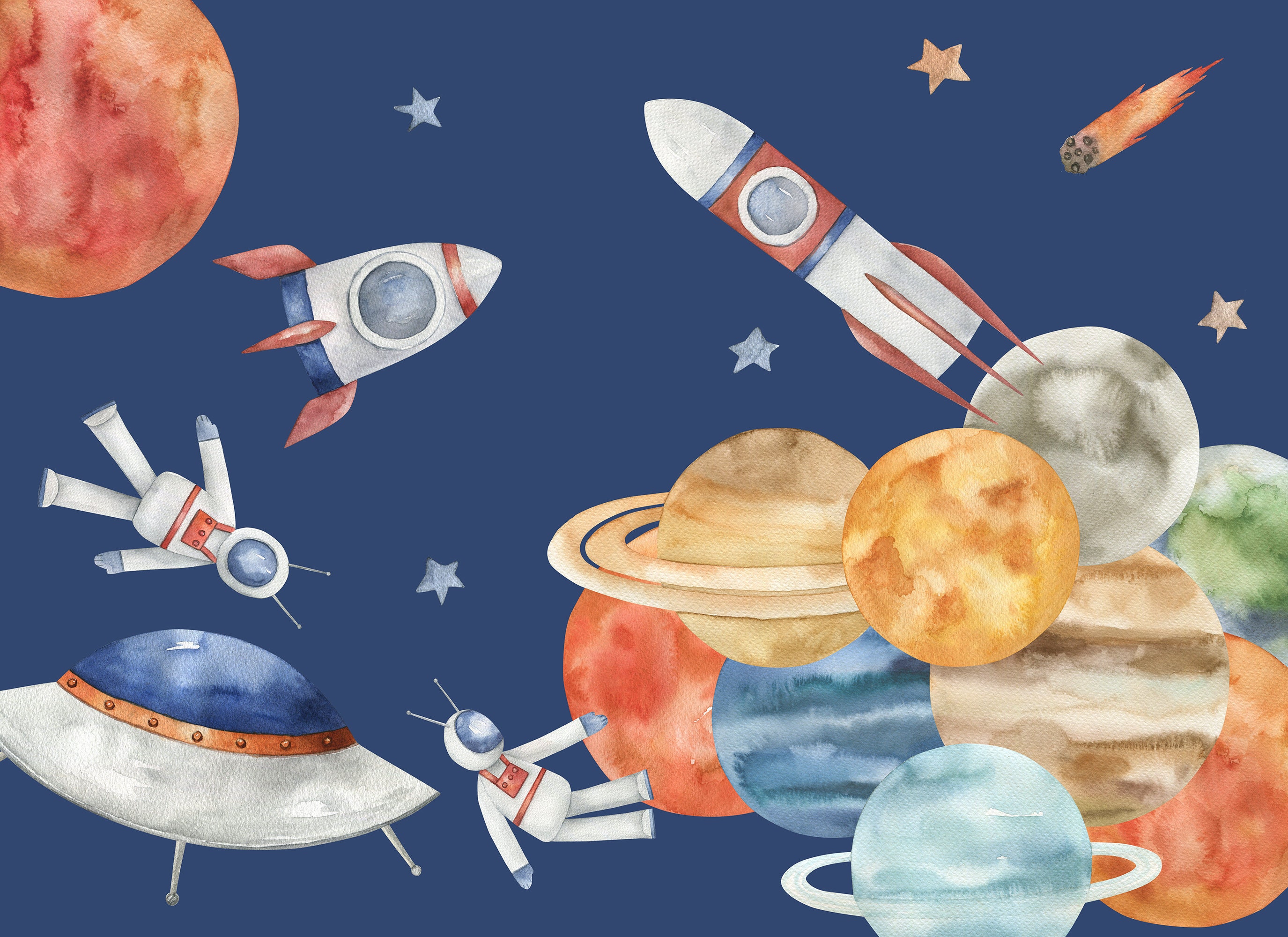 Watercolor Space Clipart Collection, Outer Space, Astronaut, Spaceship ...