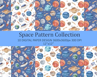 Watercolor Space Digital Paper Pack, Outer Space Seamless Pattern Files ...