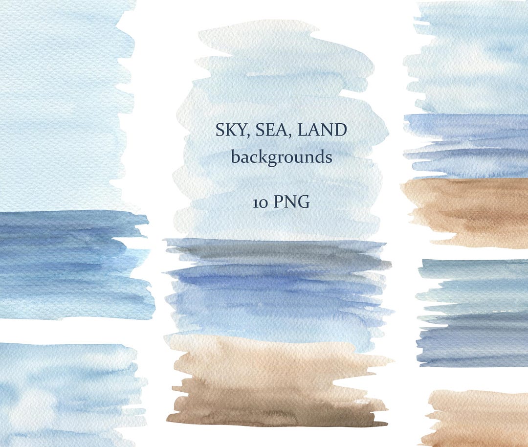 Sky, Sea, Land Backgrounds. Watercolor Spot Clipart, Watercolor ...
