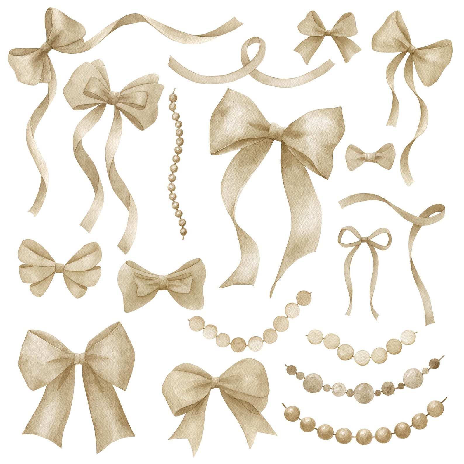 Beige Neutral Bows and Ribbons Collection Clip Art. Baby Shower ...