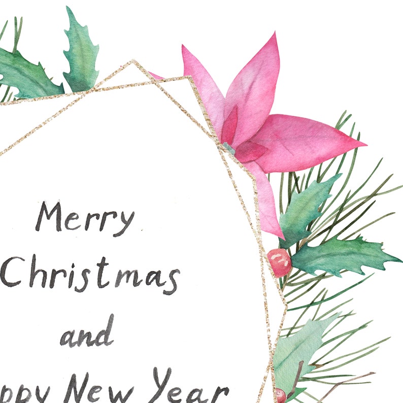 Watercolor Christmas Wreath Clipart With Poinsettia - Etsy