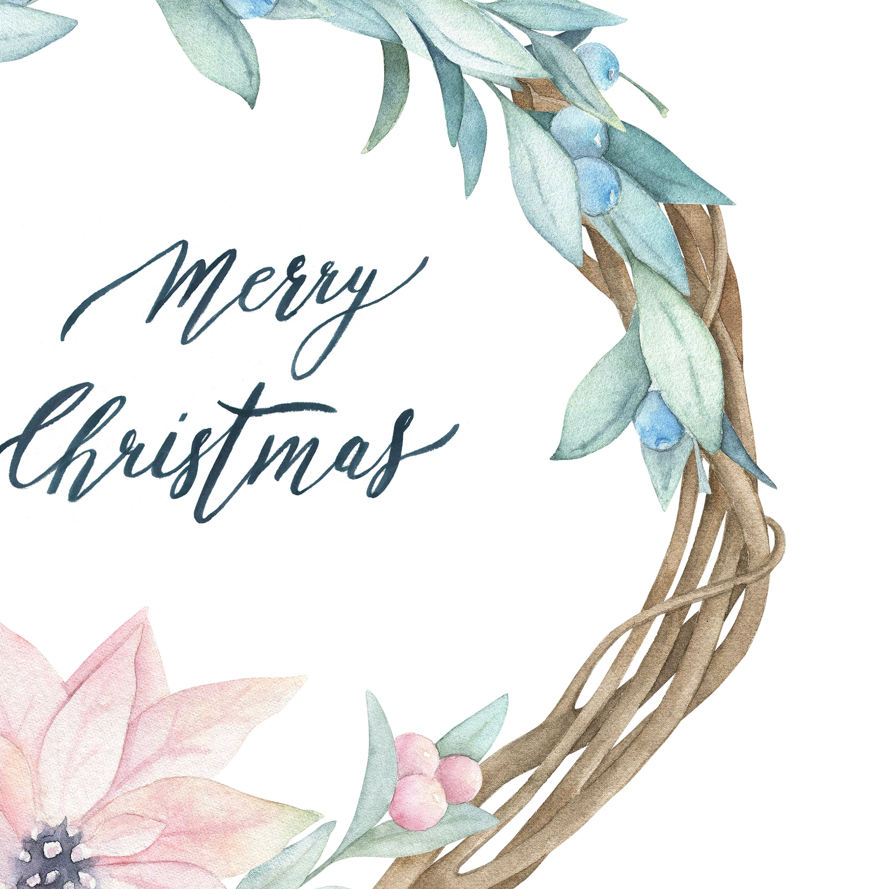 Watercolor Christmas Wreath Clipart With Poinsettia - Etsy